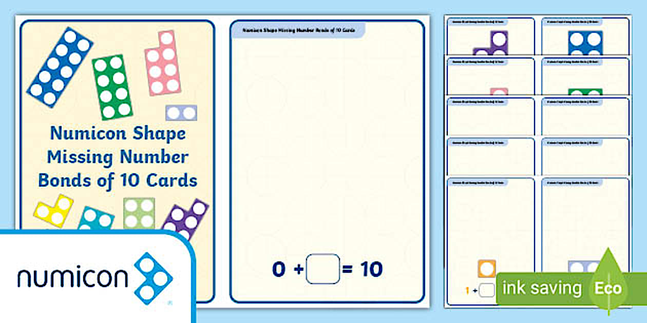 Numicon Shape Missing Number Bonds of 10 Cards - Twinkl